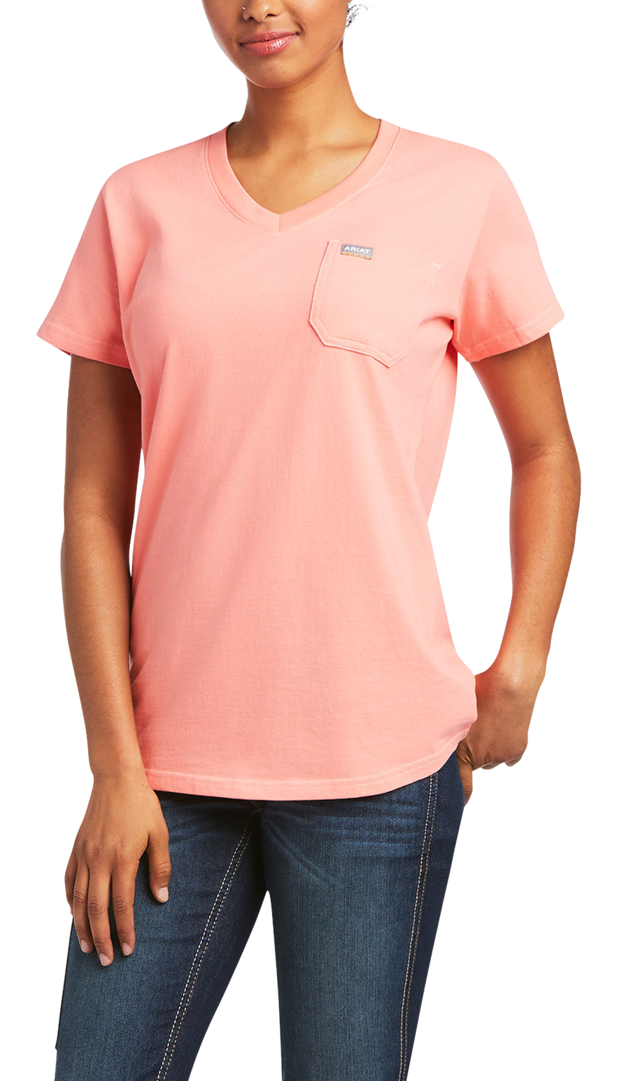 Ariat Rebar Cotton Strong V-Neck Short-Sleeve T-Shirt for Ladies | Bass ...